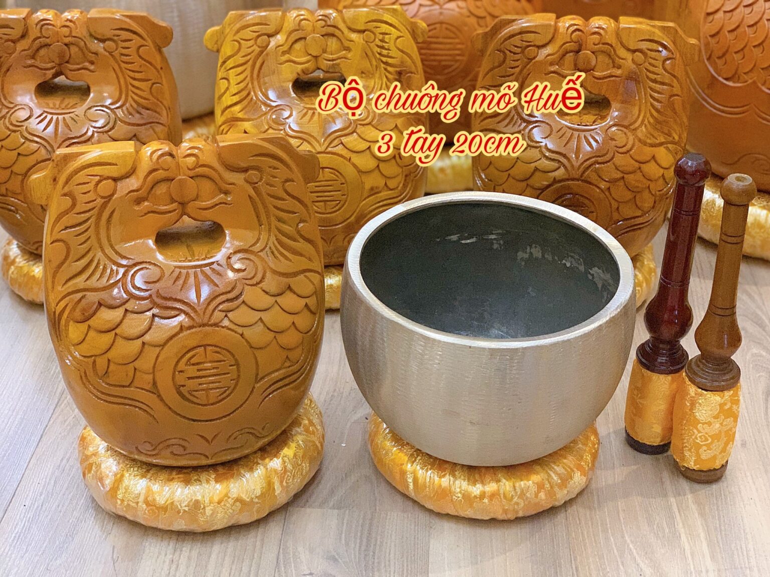 Bộ chuông mõ Huế 3 tay – 20cm - Làng nghề trống Đọi Tam